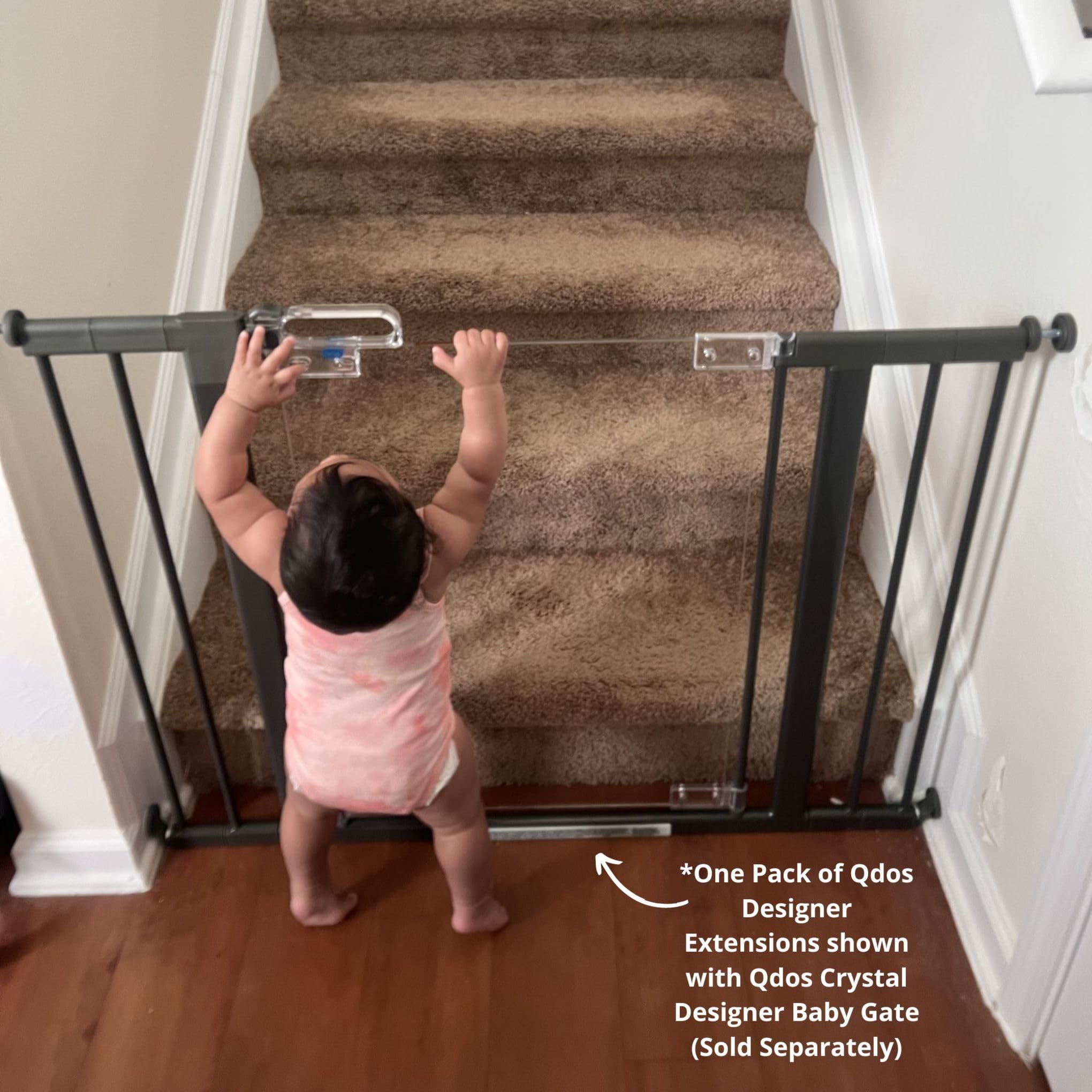 Qdos Safety Designer Gate Extensions for Crystal and Spectrum Pressure Mount Baby Gates | Slate | Allows for use in wider door openings - Each Extension adds 2.75" to the gate - Includes 2 Extensions