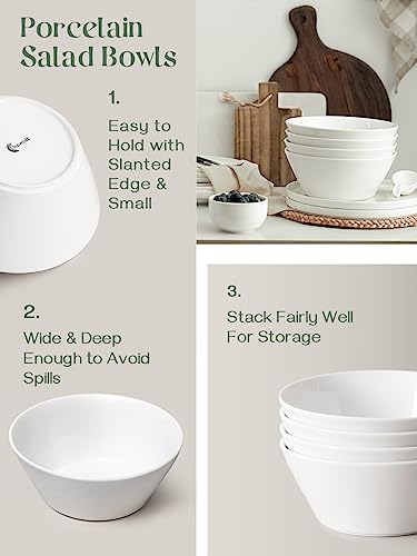 DOWAN 32 OZ Large Soup Bowls Set of 4 - White Ceramic Bowls for Ramen, Cereal, Pasta, Salad, Fruit - Dishwasher & Microwave Safe