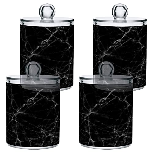 Blueangle 4PCS Black Marble Texture Qtip Holder Dispenser with Lids - Apothecary Jar Containers for Vanity Organizer Storage - Plastic Food Storage Canisters(144)