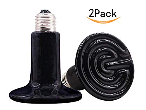CTKcom 2-Pack 200W Reptile Ceramic Heat Lamp,E27 110V Infrared Heat Emitter Bulb,No Harm No Light Infrared Heat Emitter Brooder Lamp for Pet Coop Heater Reptile Chicken Turtle Heating Light Lamp,Black