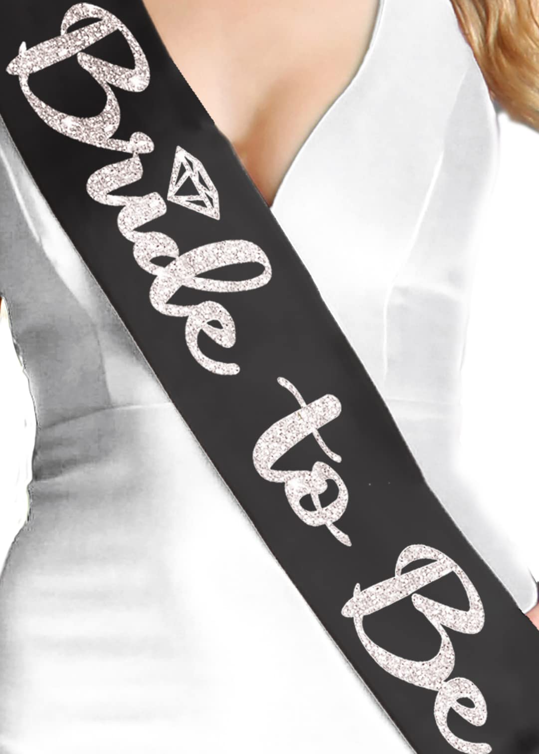 Bachelorette Sash Black - Silver Sparkle Diamond Bride to Be Bridal Grade Satin Sash - Til Death do us Party - Black Sash(SlvDiaB2B)