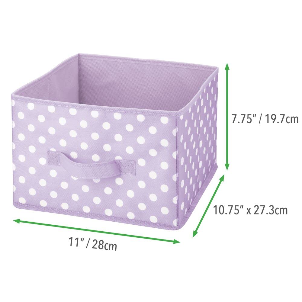 mDesign Fabric Bin for Cube Organizer - Foldable Storage Cube - Collapsible Closet Storage - Cloth Bin Box for Child/Kids Bedroom, Nursery, Toy Room - Polka Dot Print - 10 Pack - Light Purple/White