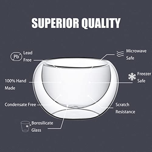 PunPun Tea Cups Double Wall Borosilicate Glass Espresso Cups Heatproof Insulating Teacups glass Set of 4 Demitasse Gift Box (2.7 oz. / 80ml) …