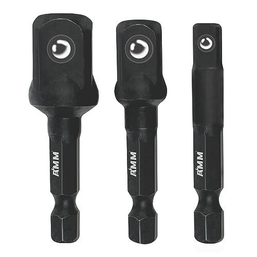 AMM Power Drill Sockets Adapter Sets,3-Piece Hex Shank Impact Driver Socket Adapter, Socket to Drill 1/4" 3/8" 1/2" Adapter