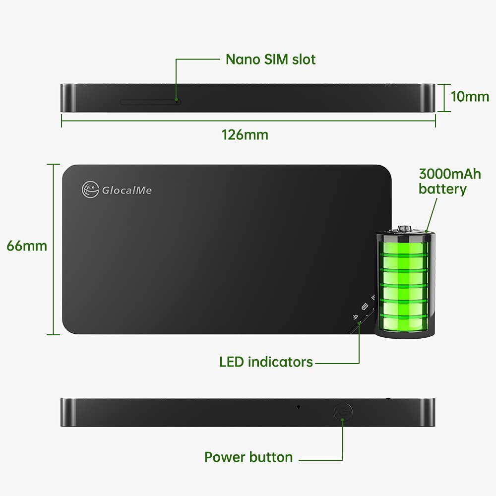 GlocalMe U3 Mobile Hotspot 4G LTE Wireless Portable WiFi - No SIM Card Needed | Connect Up to 10 Devices | Create WLAN Anywhere | Smart Local Network Auto-Selection | with US 8GB & Global 1.1GB Data
