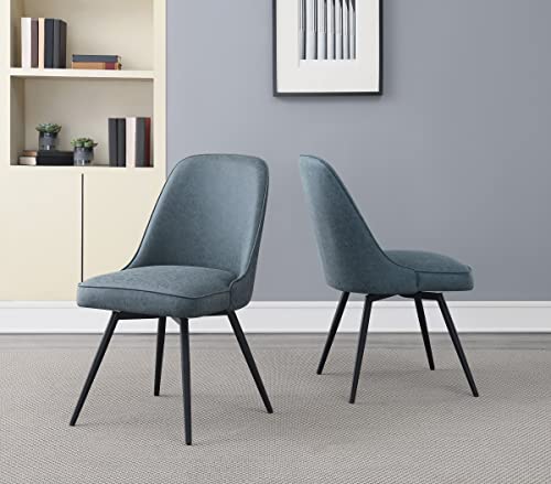 OSP Home Furnishings Penton Swivel Chair with Padded Seat and Black Legs 2-Pack for Dining or Home Office Use, Navy Blue Faux Leather