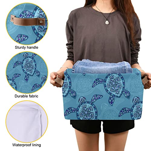 ALAZA Tribal Sea Turtle Blue Foldable Storage Box Storage Basket Organizer Bins with Handles for Shelf Closet Living Room Bedroom Home Office 1 Pack