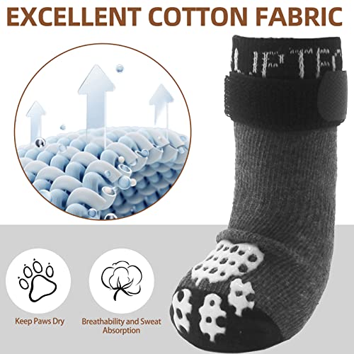 PUPTECK Double Side Anti-Slip Dog Socks with Adjustable Straps for Small Medium Large Dogs Indoor Hardwood Floor, 2 Pairs Pet Paw Protection Traction Control Grip Socks Prevents Licking, Grey L