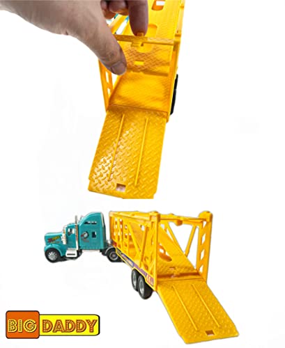 Big Daddy Heavy Duty Tractor Trailer Race Car Carrier Toy Truck with 3 Cars Bundle