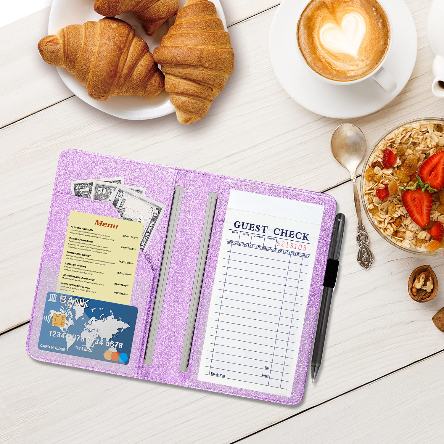 ACdream Server Books for Waitress, Guest Book Note Pad, Cute Pocket Leather Money Organizer Wallet, Cash Check Bill Receipt Holder Presenter, Waiter Accessories Fit Server Apron