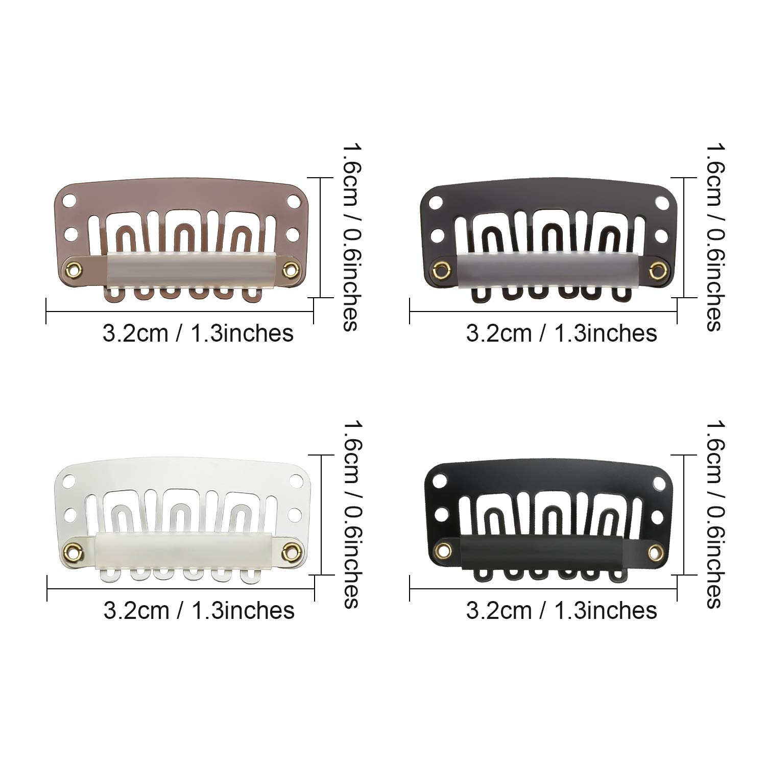 WILLBOND 100 Pcs 32mm Hair Extension Clips 6 Teeth Wig Clips to Secure Wig Small Clips with Soft Rubber Metal Snap Wig Accessories for Women Men, 4 Colors(Multicolor)