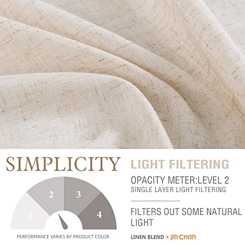 jinchan Linen Beige Curtains 84 Inch Long for Living Room Bedroom Farmhouse Grommet Top Light Filtering Window Drapes 50x84 Crude 2 Panels