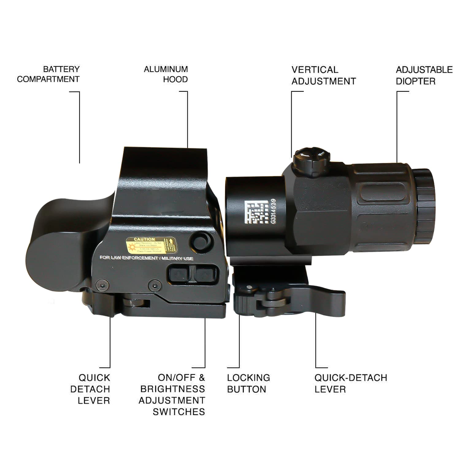 558 Quick Release Red/Green Dot Holographic Sight Scope and G33 Glass with Switch Side Quick Detachable