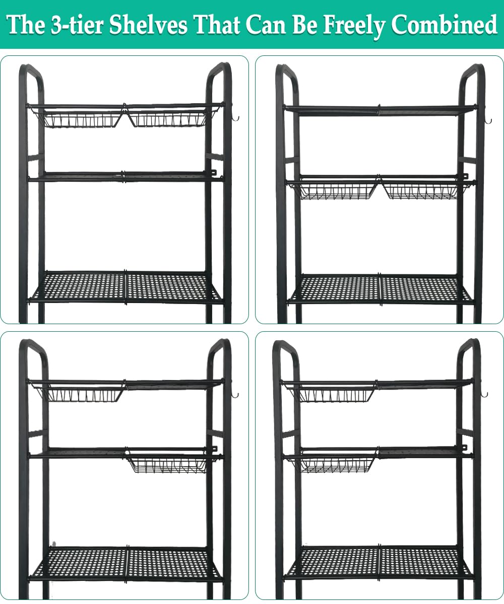 Khordin Over The Toilet Storage Shelf for Bathroom, 3-Tier Above Toilet Rack Bathroom Organizer with Adjustable Shelves and Hanging Hooks, Easy to Assemble & Space Saving, Black