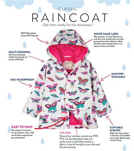 Hatley Girls' Little Button-Up Printed Rain Jacket, Groovy Butterflies, 2 Years