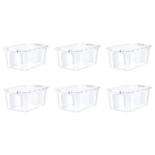 56 Quart Clear Plastic White Latches Clear Lid Tote Set of 6