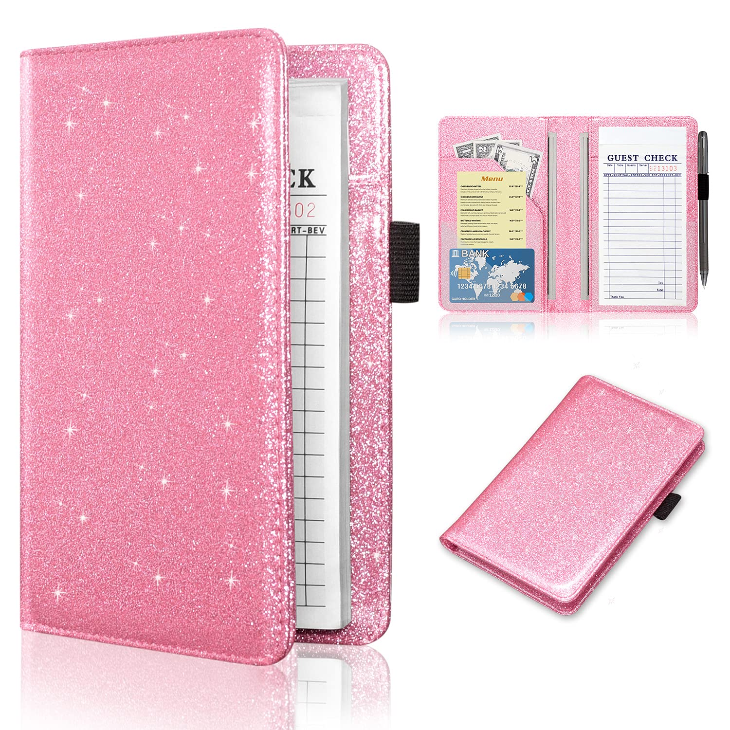 ACdream Server Books for Waitress, Guest Book Note Pad, Cute Pocket Leather Money Organizer Wallet, Cash Check Bill Receipt Holder Presenter, Waiter Accessories Fit Server Apron