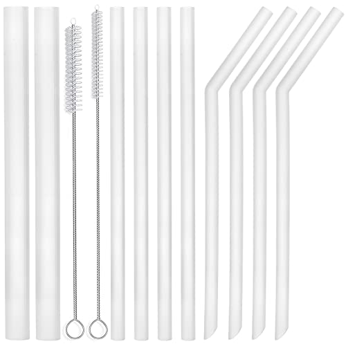 ALINK 10-Pack Clear Reusable Silicone Straws, 2 Large Silicone Boba Straws, 8 Long Smoothie Straws for 30 oz 20 oz Tumblers, Milkshakes, Bubble Tea, Tapioca Pearl With 2 Brush and Case, 10 Inch