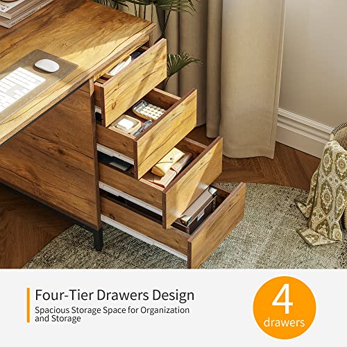CubiCubi Computer Desk with 4 Drawers, 47 Inch Home Office Desk with Storage, Modern Study Writing Desk for Bedroom,Fir