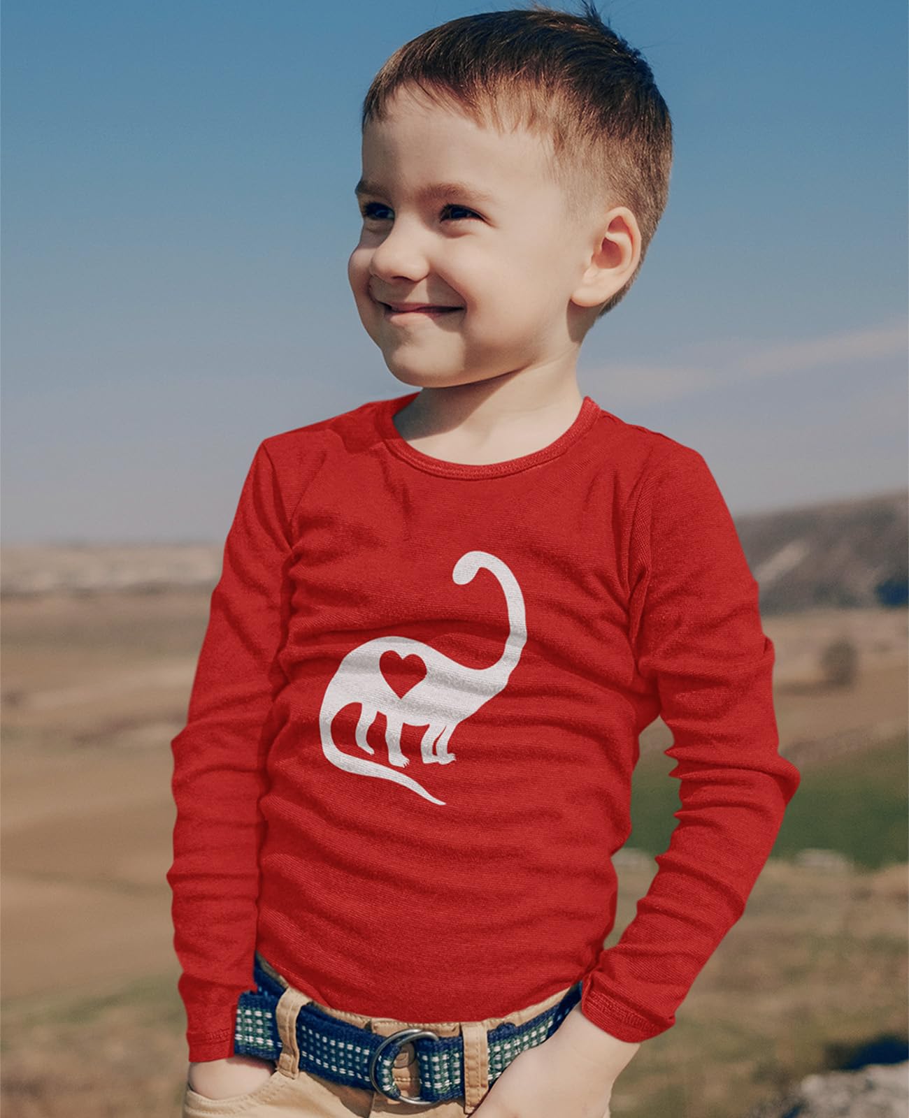 Tstars Dinosaur Heart Boys Valentines Day Shirt Toddler Kids Long Sleeve Shirts 3T Red