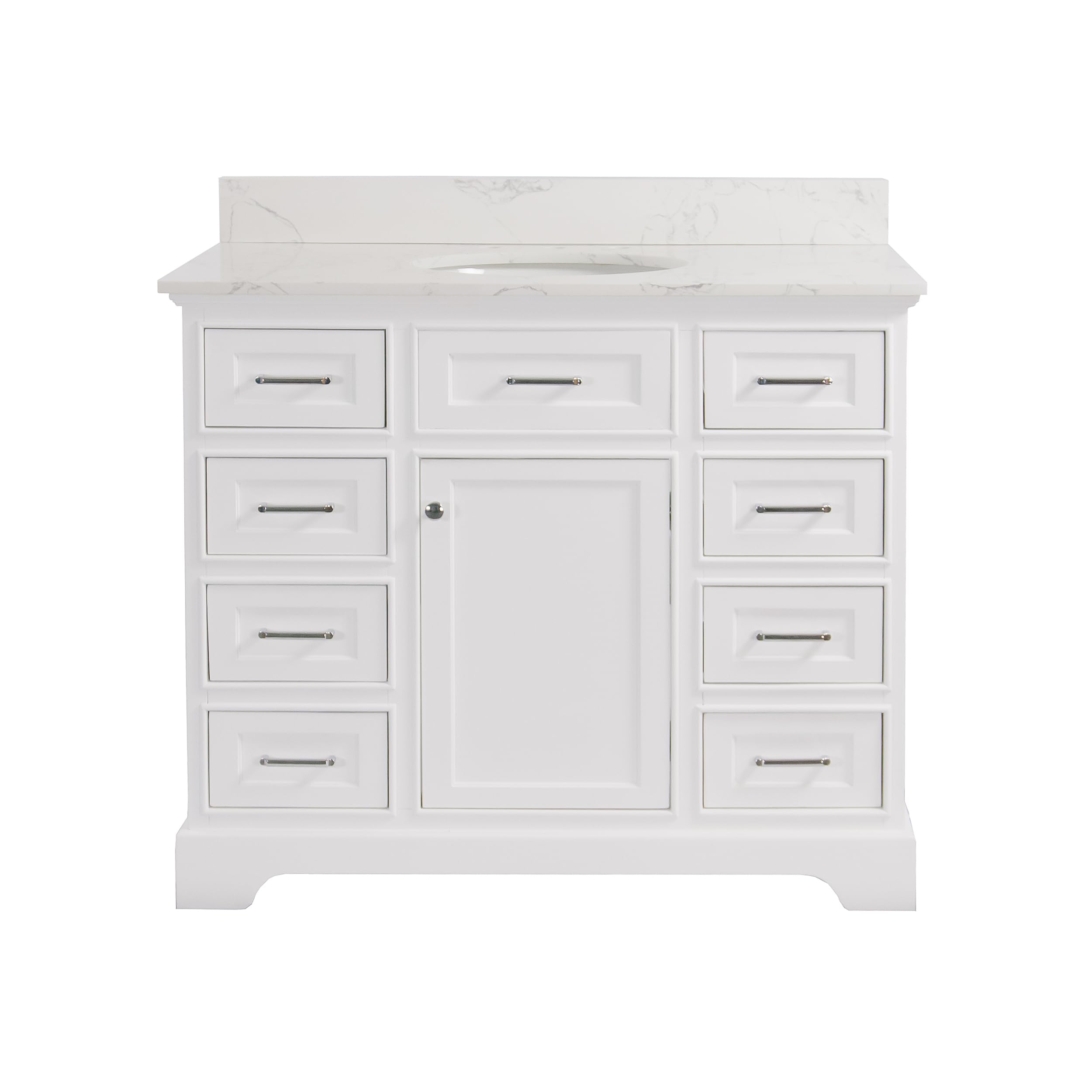 Aria 42-inch Bathroom Vanity (Engineered Marble/White): Includes White Cabinet with Engineered Marble Countertop and White Ceramic Sink