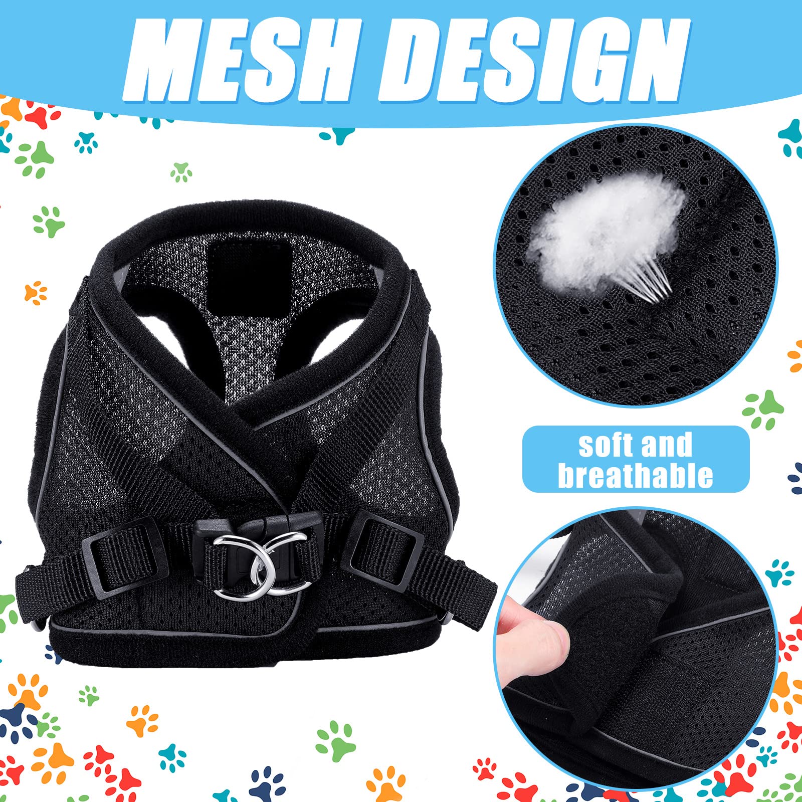 6 Pcs Small Dog Harness with Retractable Leash and Bowknot Pet Collar Set Soft Mesh Padded Vest Harness 10 FT Pet Walking Leash with Anti Slip Handle Adjustable Puppy Collar for Dog Cat (M)