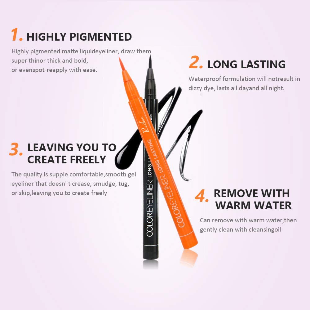 Rechoo 12 Colors Eyeliner Matte Liquid Eye liner Set for Eye Makeup, Colorful Waterproof Superstay Long Lasting Quick Dry Eye Liners Pencil (12 Rainbow Colors)