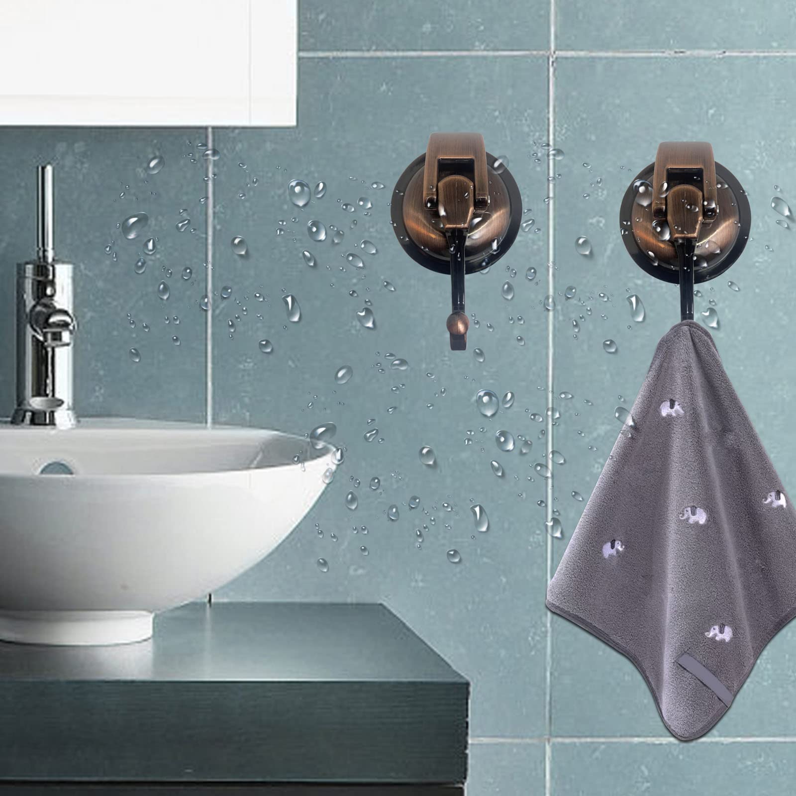 YSSILADI Suction Cup Hooks Heavy Duty Vacuum Suction Shower Hooks Glass Suction Cup Hooks Bathroom Robe Hooks Reusable, No Hole Punched, for Garland Decoration (2 Pack, Antique Brass)