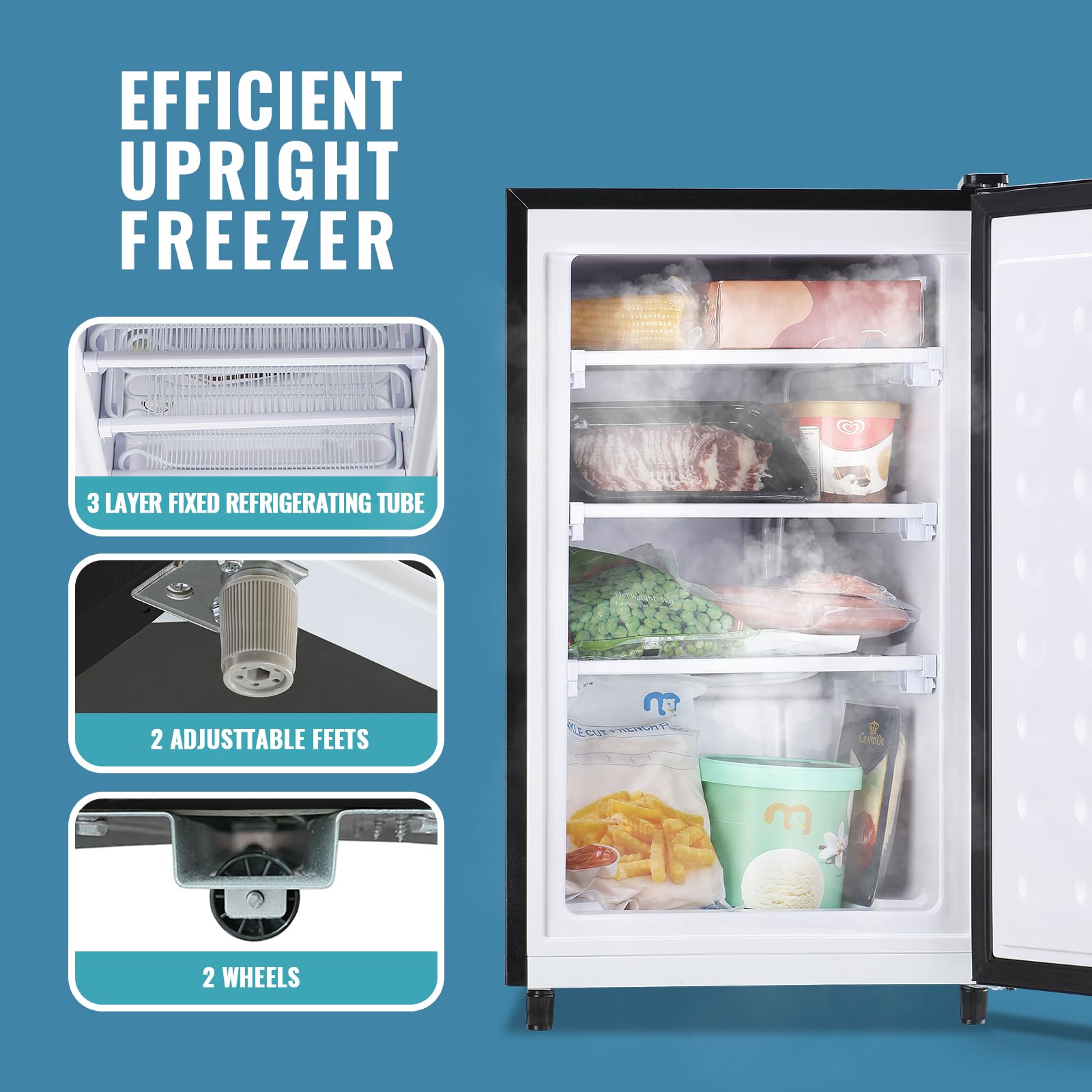 DEMULLER Upright Freezer 3.2 Cu.ft Freezer Single Door Freestanding Small Freezer with Adjustable Thermostat Front Door Open Mini Freezer for Kitchen, Apartment, Basement, Dorm, Silver