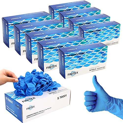 FINITEX Nitrile Disposable Medical Exam Gloves - 4 mil Powder-free Stretch Latex-Free Blue Gloves 1000 PCS For Examination Home Cleaning Food Gloves (1000, Small)