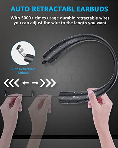 Bluetooth Headphones Speaker 2 in 1,Wireless Neckband Headphones Retractable Earbuds with Built-in TF Memory Card,3D Stereo Sound Wearable Speaker Personal Sports Headset Built in Mic (Black 2023)