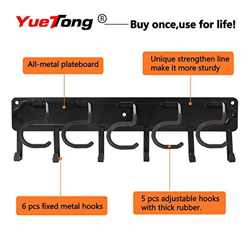 YueTong All Metal Garden Tool Organizer,Adjustable Garage Wall Organizers and Storage,Heavy Duty Wall Mount Holder with Hooks for Broom,Rake,Mop,Shovel.(3 Pack)