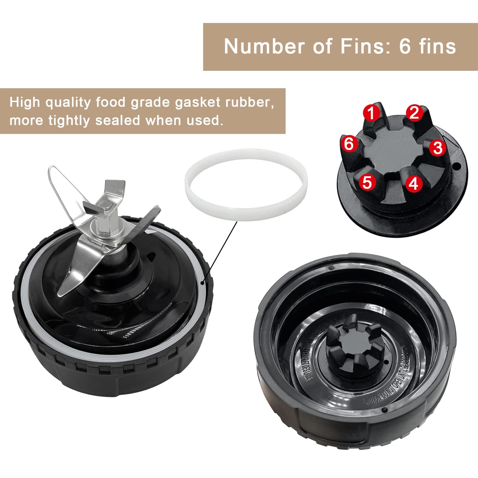 6 Fins Blender Blade Extractor Blade Replacement for Nutri Ninja BL660 BL663 BL663CO BL665Q BL740 BL770 BL771 BL772 BL773CO BL780 BL780CO, for 16 oz Cup (6 FINS 3.35 INCH)