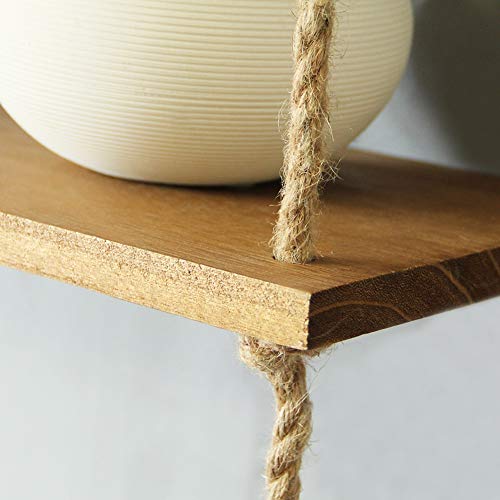 SAND MINE 3 Tier Wood Hanging Shelf, Floating Wall Swing Storage Shelves, Jute Rope Organizer Rack, Wall Shelf Plant Shelf Rope Shelf Storage Shelf Swing Shelf Floating Shelves Handmade Shelves