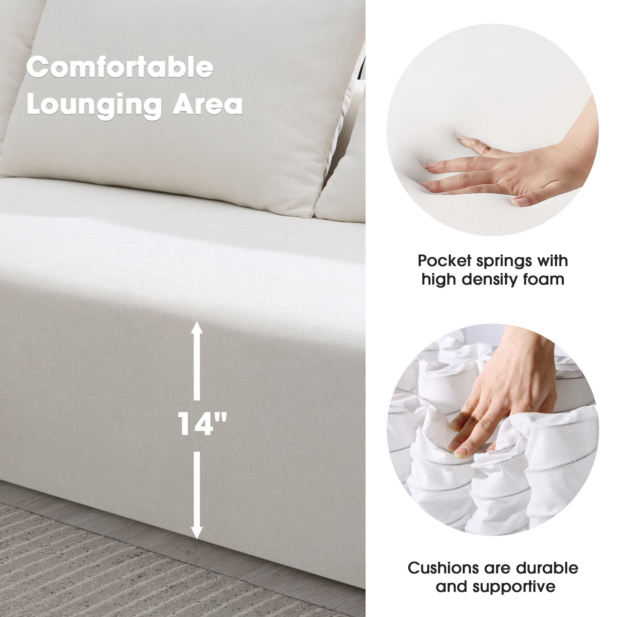 CALABASH Modern Modular Sectional Sofa, Chenille L-Shaped Couch Minimalist 2 Pieces Cloud Couch Sofa with Chaise & Pillows for Living Room Apartment, No Assembly Required (Beige)