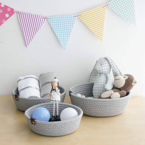 Goodpick 3pack Small Basket - Woven Storage Basket for Living Room Bathroom Storage Basket for towels Cute Round Basket for Baby Toy Storage Home Storage Baskets for Shelves Gift Baskets, Gray