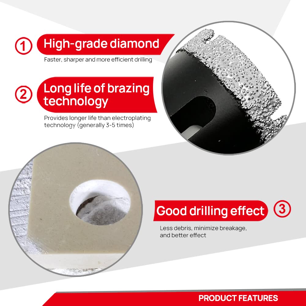 DT-DIATOOL Hex Shank Dry Diamond Drill Core Bits 22mm Vacuum Brazed Hole Saw for Tile Porcelain Ceramic Marble Granite