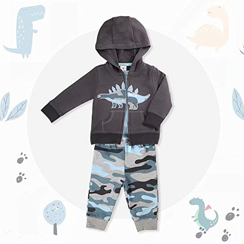 Gorboig 3-6 Month Boy Clothes Hoodie Jacket Long Sleeve Bodysuit Pant Set Dinosaur 3PCS Outfit(camo,6m)