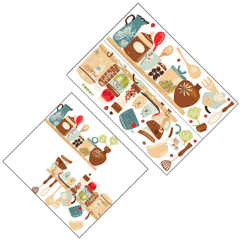 Uonlytech Window Decals 2pcs Cartoon Kitchen Quotes Wall Decal Cooking Utensils Wall Art for Kitchen Dining Room Fridge Restaurant Decor