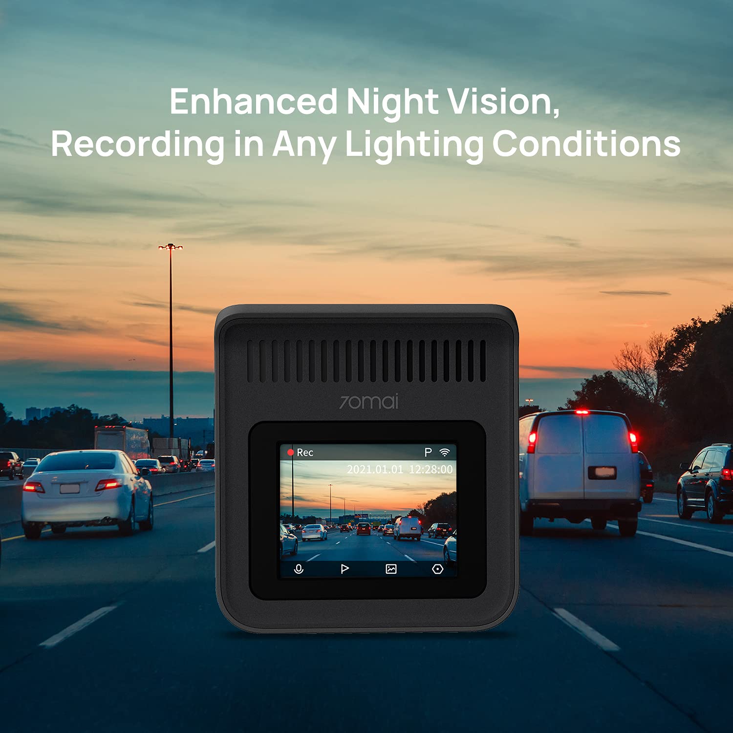 70mai Dash Cam A400, Gray, Front and Rear 2K QHD, 2" LCD, Built in WiFi, Parking Monitor, 145° Wide-Angle FOV, WDR Night Vision, iOS/Android Mobile App