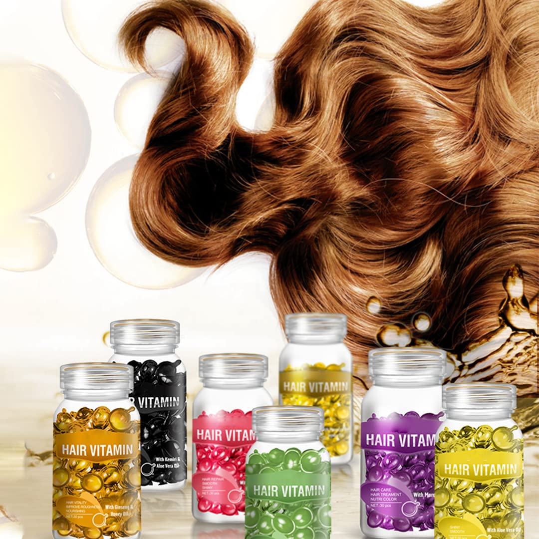 gowwim Hair Vitamin Serum Capsule, Multi-Oil Treatment for Smooth, Silky Hair Growth, Repair and Mask - 30 PCS