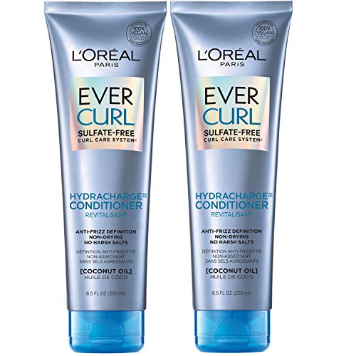 L'Oreal Paris EverCurl Sulfate Free Conditioner for Curly Hair, Lightweight, Anti-Frizz Hydration, Gentle on Curls, with Coconut Oil, 2 Count (8.5 Fl; Oz each) (Packaging May Vary)