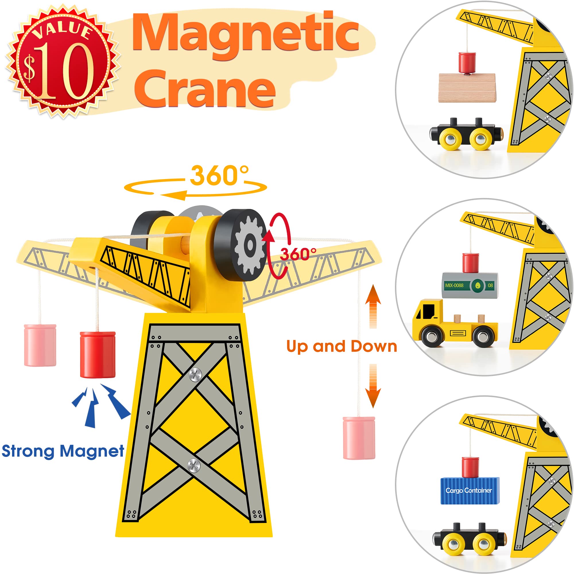 55Pcs Crane Train Set Bundle with 52 Pcs Train Track Expansion - Gift Packed Toy Railway Kits-