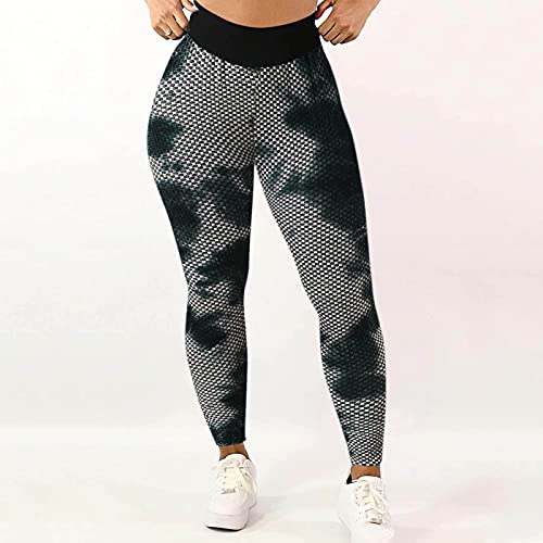Bblulu Women's High Waist Yoga Pants Tie-Dyed Tummy Control Active Ruched Butt Lifting Stretchy Leggings Textured Booty Tight