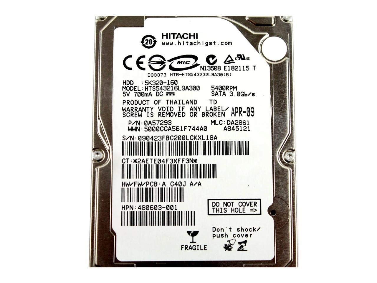 Hitachi Travelstar 5K320 160GB SATA/300 5400RPM 8MB 2.5" Hard Drive (Renewed)