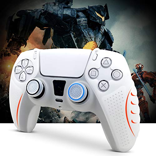 6amLifestyle PS5 Controller Skins Cover Anti-Slip Silicone Controller Grip Protector for Playstation 5 DualSense PS5 Controller (Black and White Controller Skin + 8 Thumb Grips)