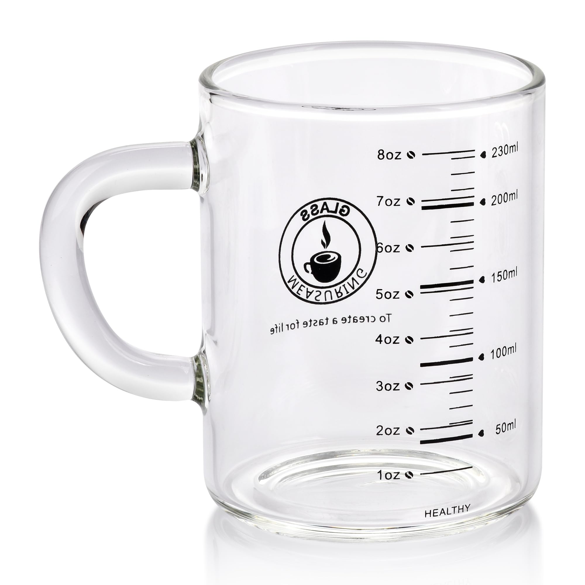 8 Oz Glass Measuring Cup,Espresso shot glasses,Clear Coffee Mugs for Hot or Cold Glass Expresso Small Coffee Cup with Glass Handle,Microwave Safe Graduated High Borosilicate Glass Cup (Black)