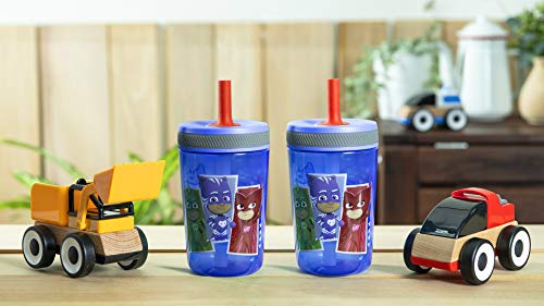 Zak Designs Kelso Tumbler 2pc Set, Leak-Proof Screw-On Lid with Straw Made of Durable Plastic and Silicone, Perfect Bundle for Kids, 2 Count (Pack of 1), PJ Masks Catboy Owlette Gekko