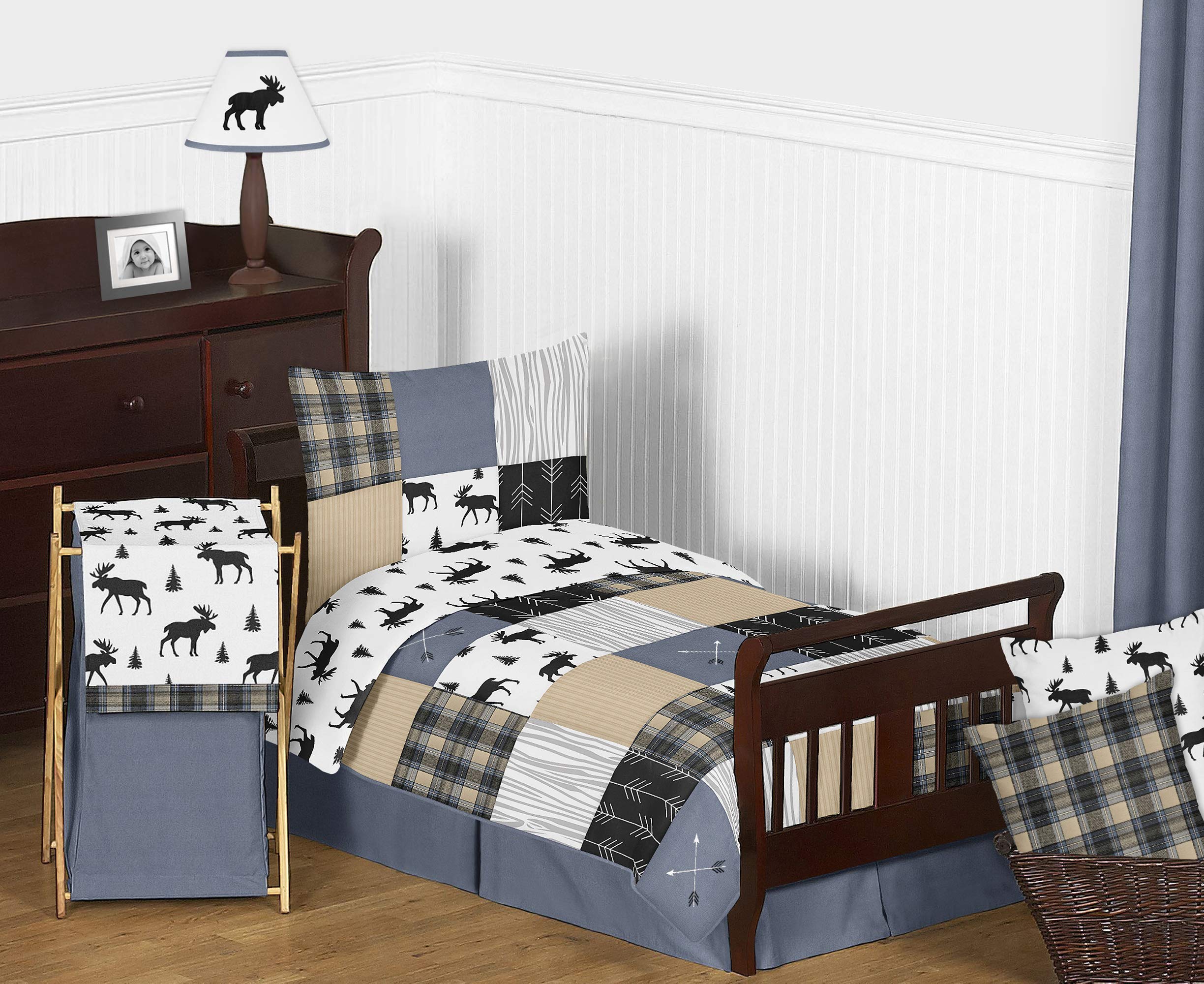 Sweet Jojo Designs Black and White Woodland Arrow Pleated Toddler Bed Skirt Dust Ruffle for Rustic Patch Collection