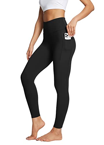 BALEAF 7/8 Workout Athletic Leggings for Women High Waist Soft Yoga Running Petite Ankle Pants with Deep Pockets Black M